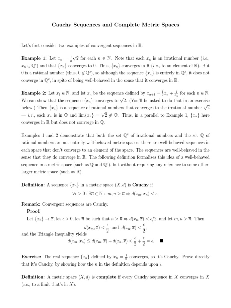 Cauchy Sequences & Metric Spaces | PDF | Metric Space | Sequence