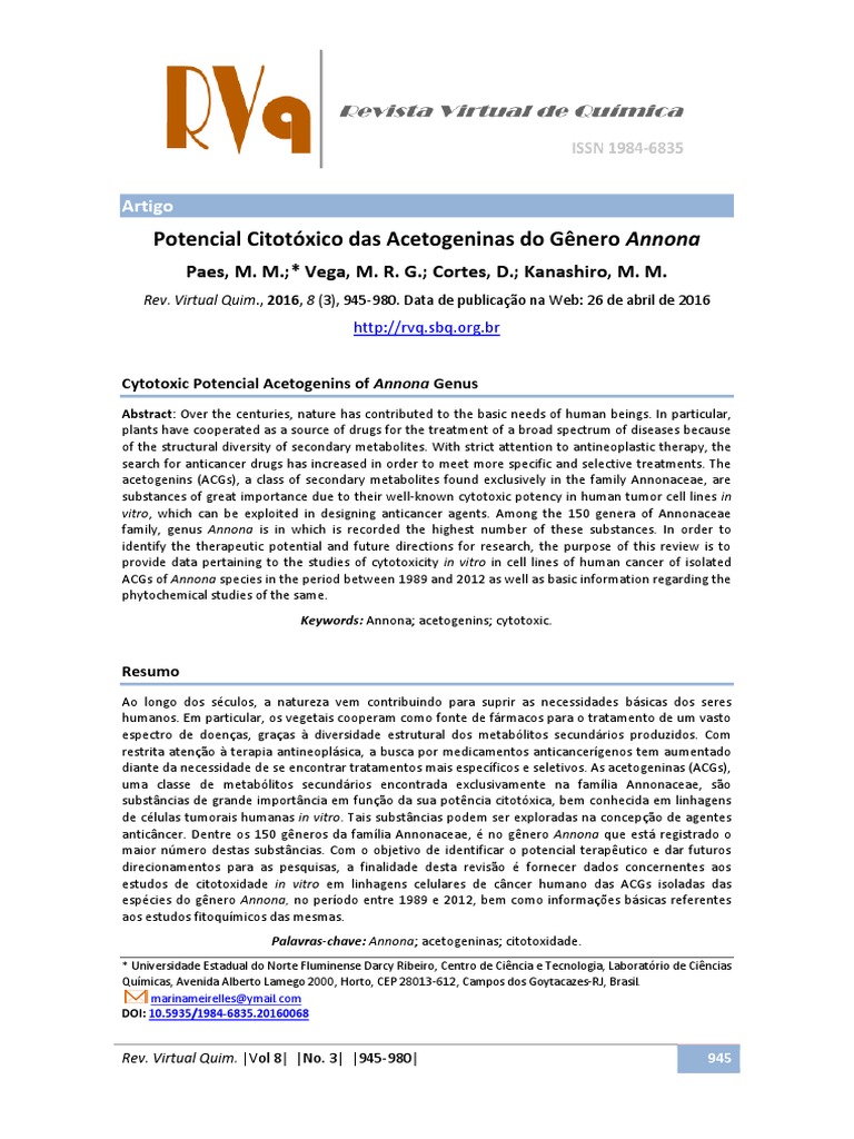 Potencial Cititoxico Das Acetogeninas Do Género AnnonavRev. Virtual ...