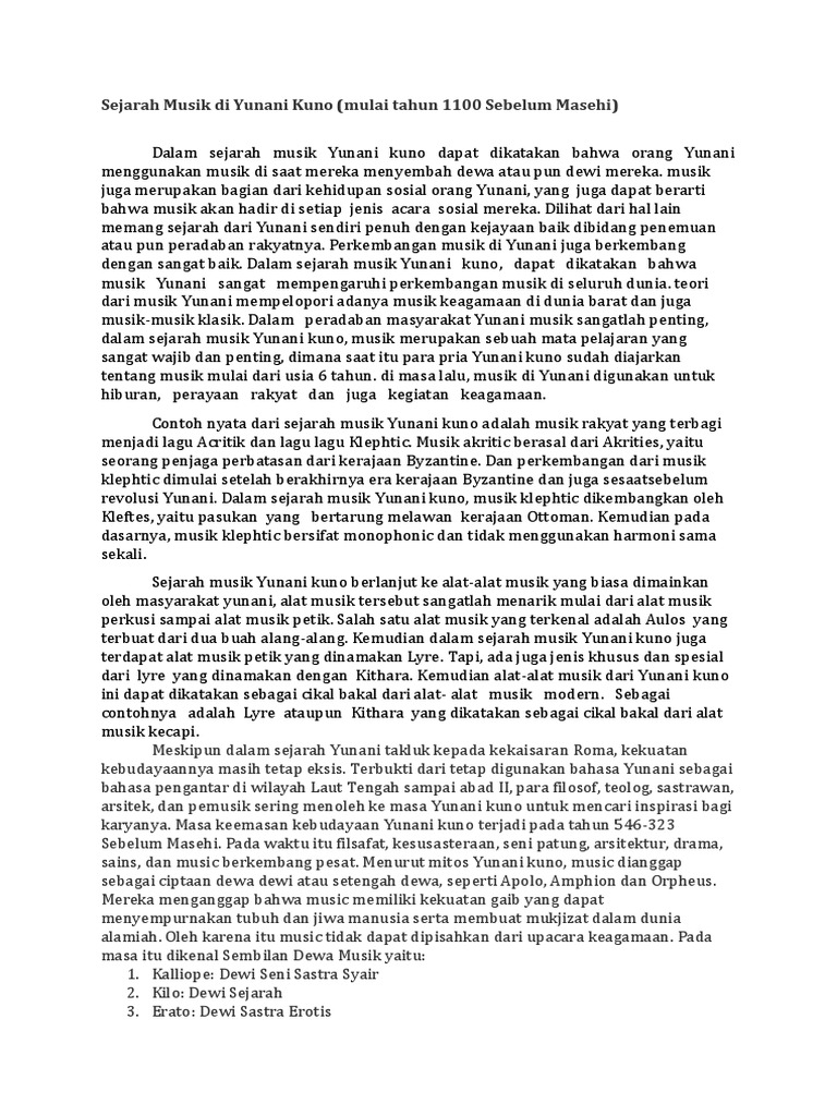 Sejarah Musik dan Alatnya di Yunani Kuno | PDF