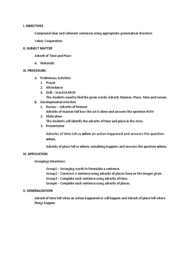 Lesson Plan in English 6 Tams | PDF | Adverb | Question