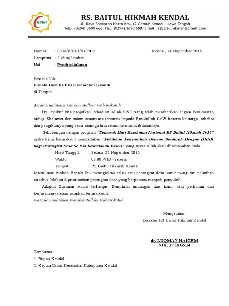 Surat Tembusan Pelatihan DBD Desa | PDF