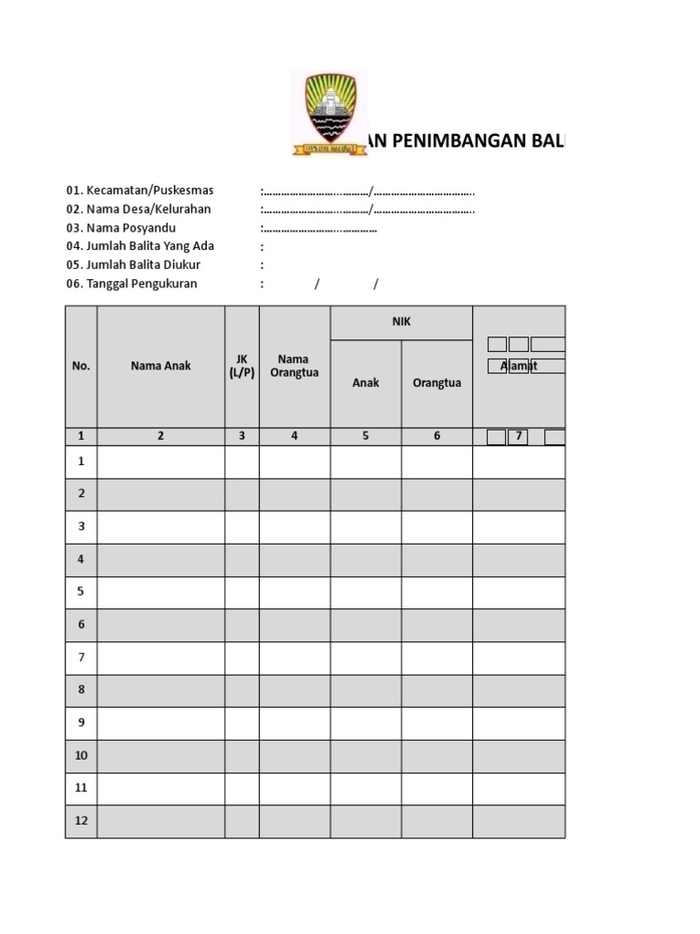 Formulir Penimbangan Balita dan Gizi | PDF