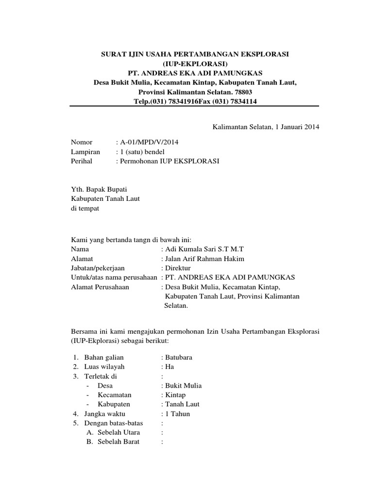 Surat Ijin Usaha Pertambangan Eksplorasi | PDF