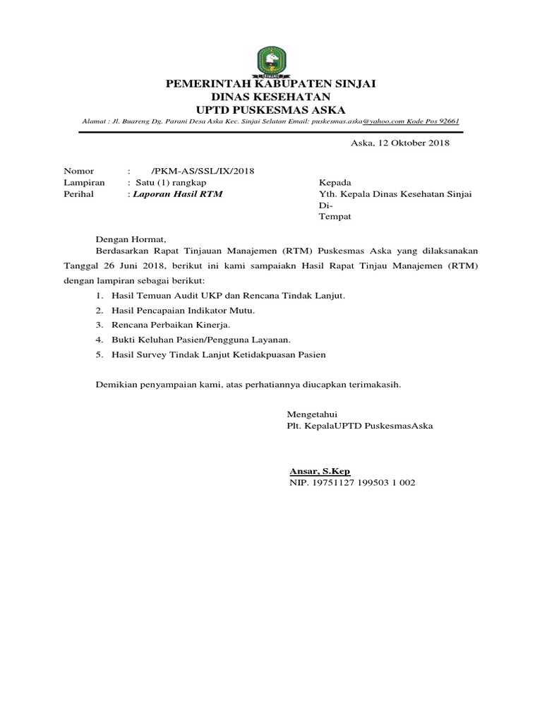Surat Laporan RTM | PDF