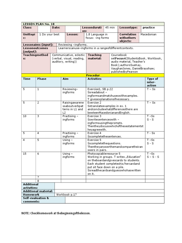 18 Focus 4 Lesson Plan Unit 1 | PDF | Lesson Plan | Behavior Modification