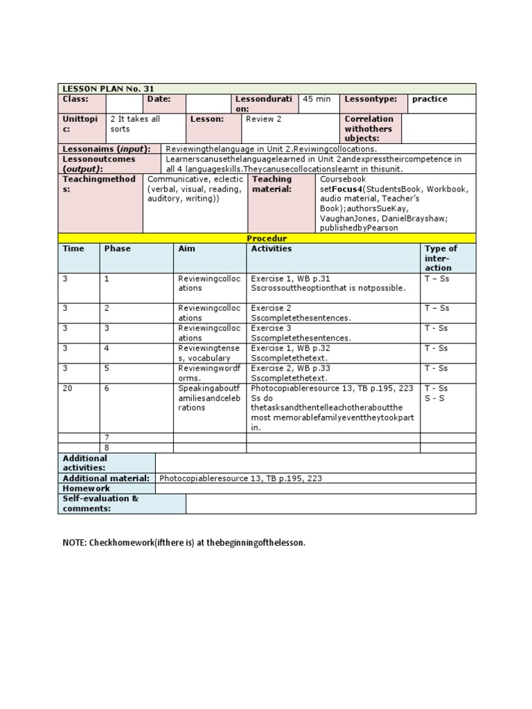 31 Focus 4 Lesson Plan Unit 2 | PDF | Pedagogy | Cognition