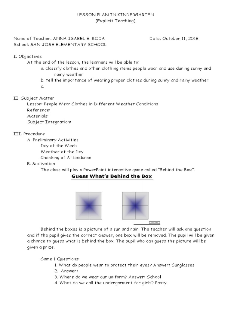 Lesson Plan in Kindergarten | PDF | Lesson Plan | Teachers
