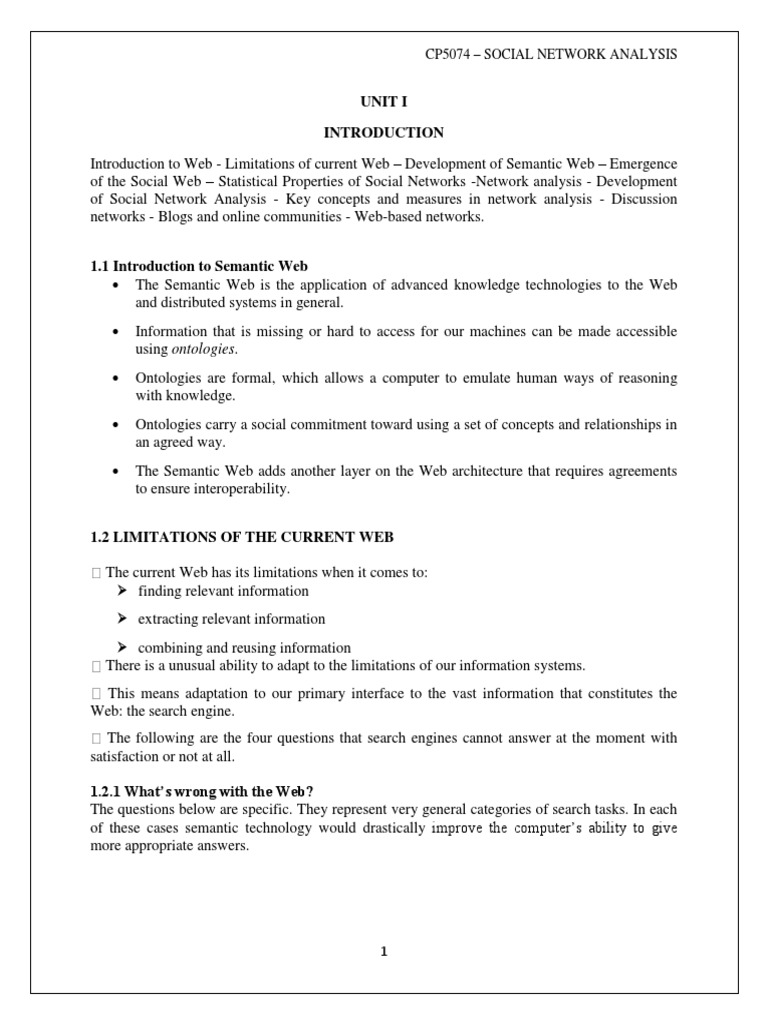 CS6010 - SOCIAL NETWORK ANALYSIS - Unit 1 Notes | PDF | Social Network ...