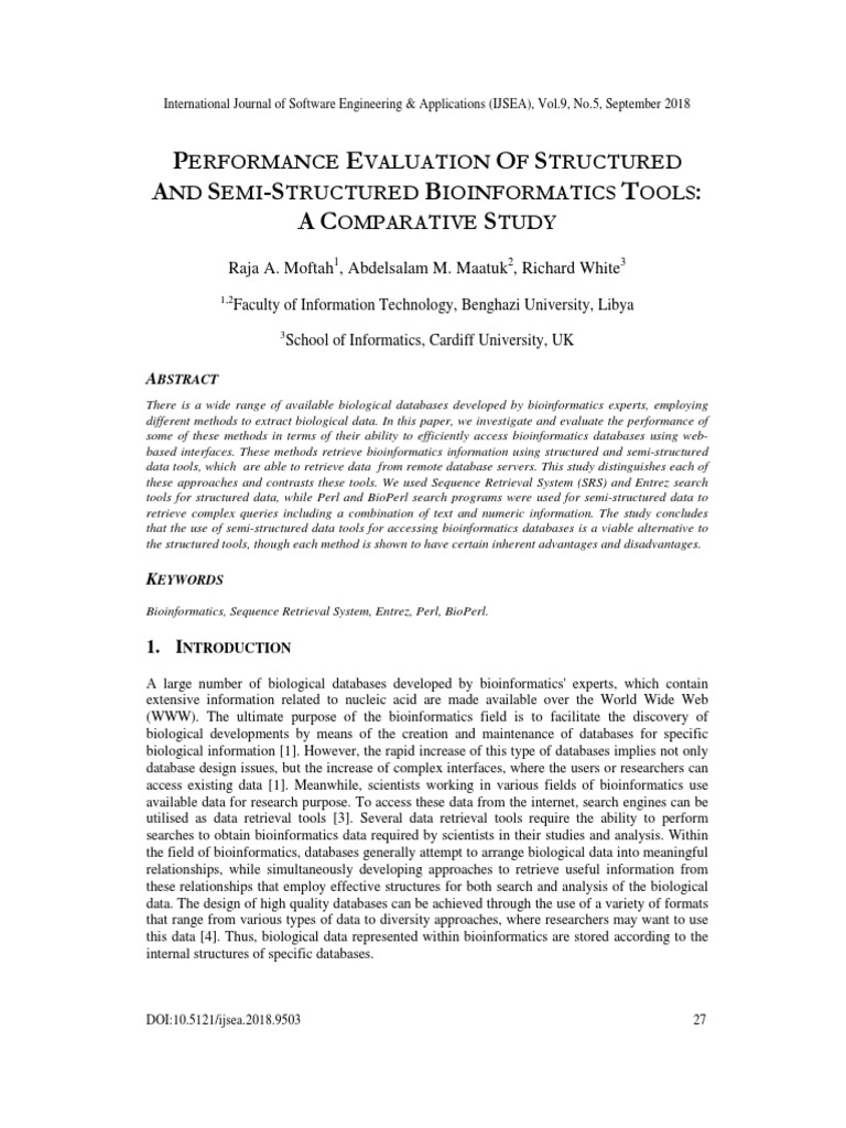 Performance Evaluation Of Structured And Semi Structured Bioinformatics Tools A Comparative