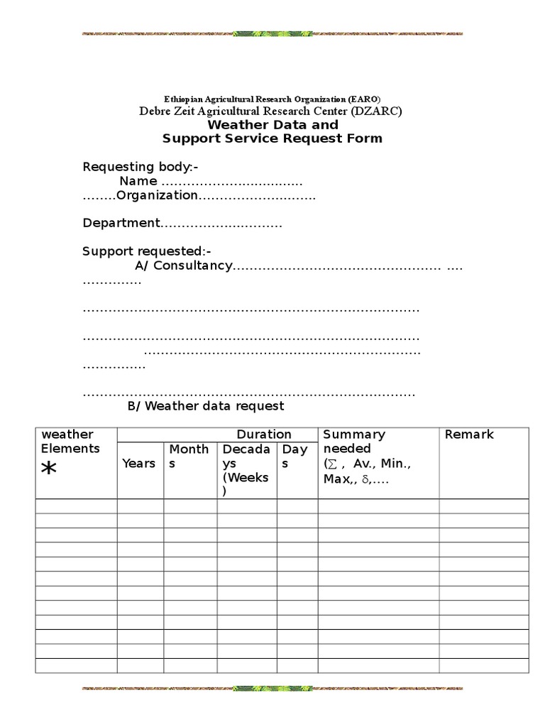 Weather Data and Support Service Request Form: Ethiopian Agricultural ...