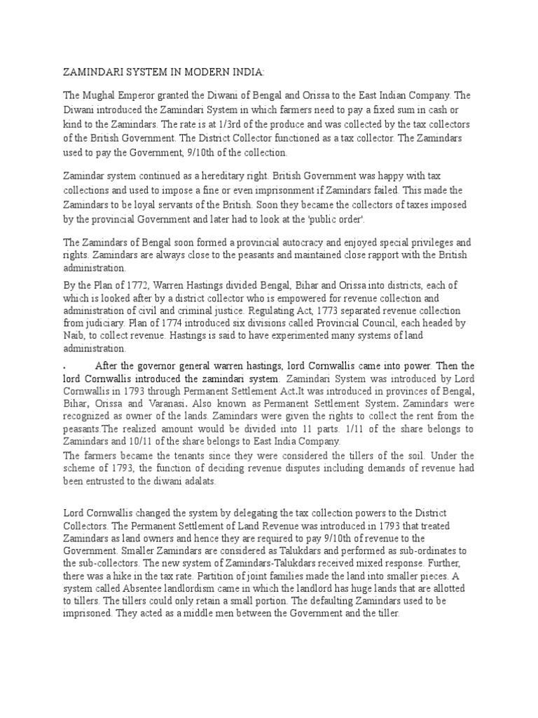 Zamindari System in Modern India | PDF | Government | Social Institutions