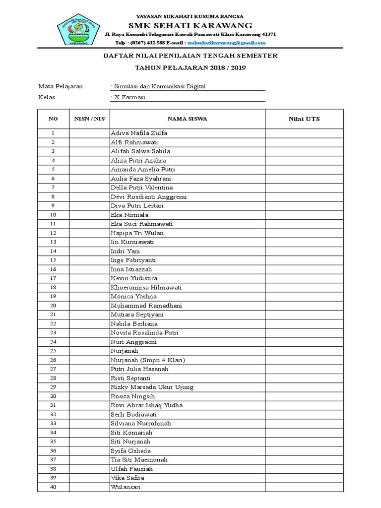 Daftar Nilai Simdig | PDF