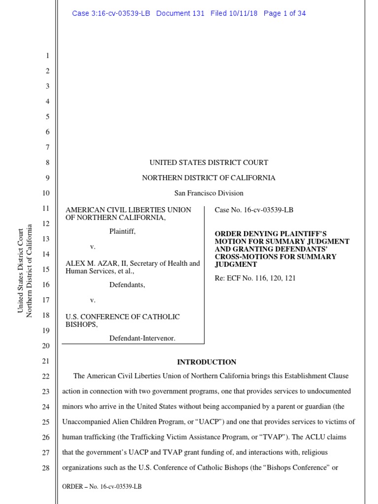 Order Denying Plaintiff'S Motion For Summary Judgment and Granting Defendants' Cross-Motions For ...