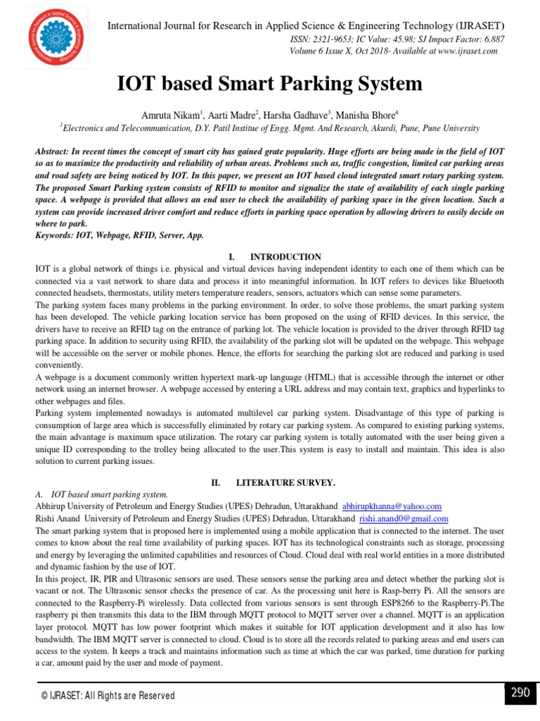 IOT Based Smart Parking System | PDF | Parking | Wireless Sensor Network