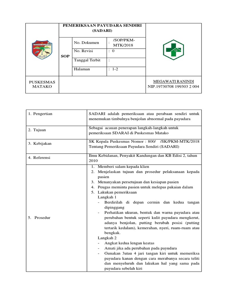 SOP Pemeriksaan Sadari | PDF