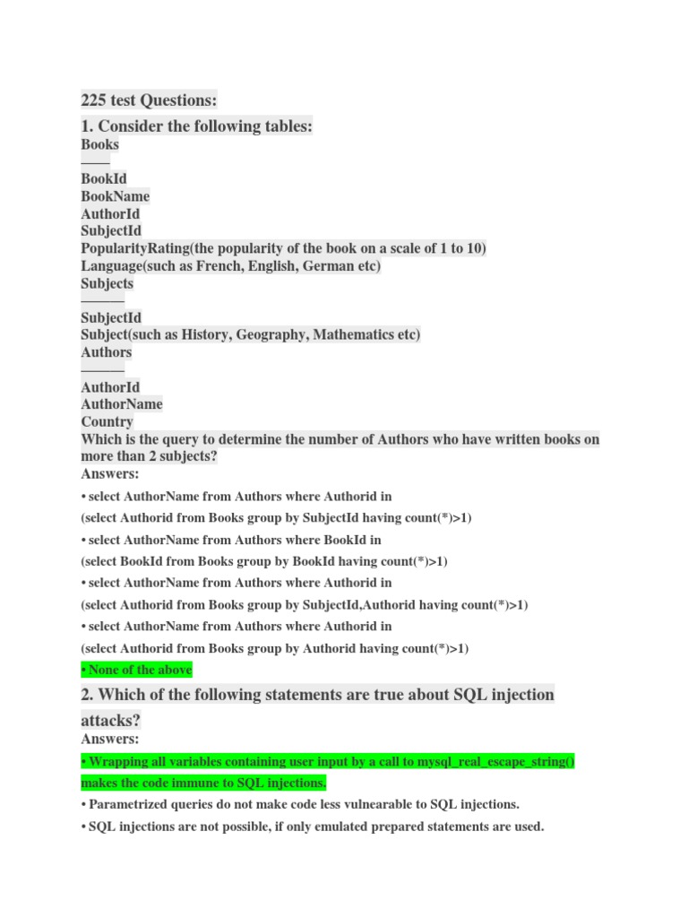 Test Questions - Mysql | PDF | Data Management | Databases