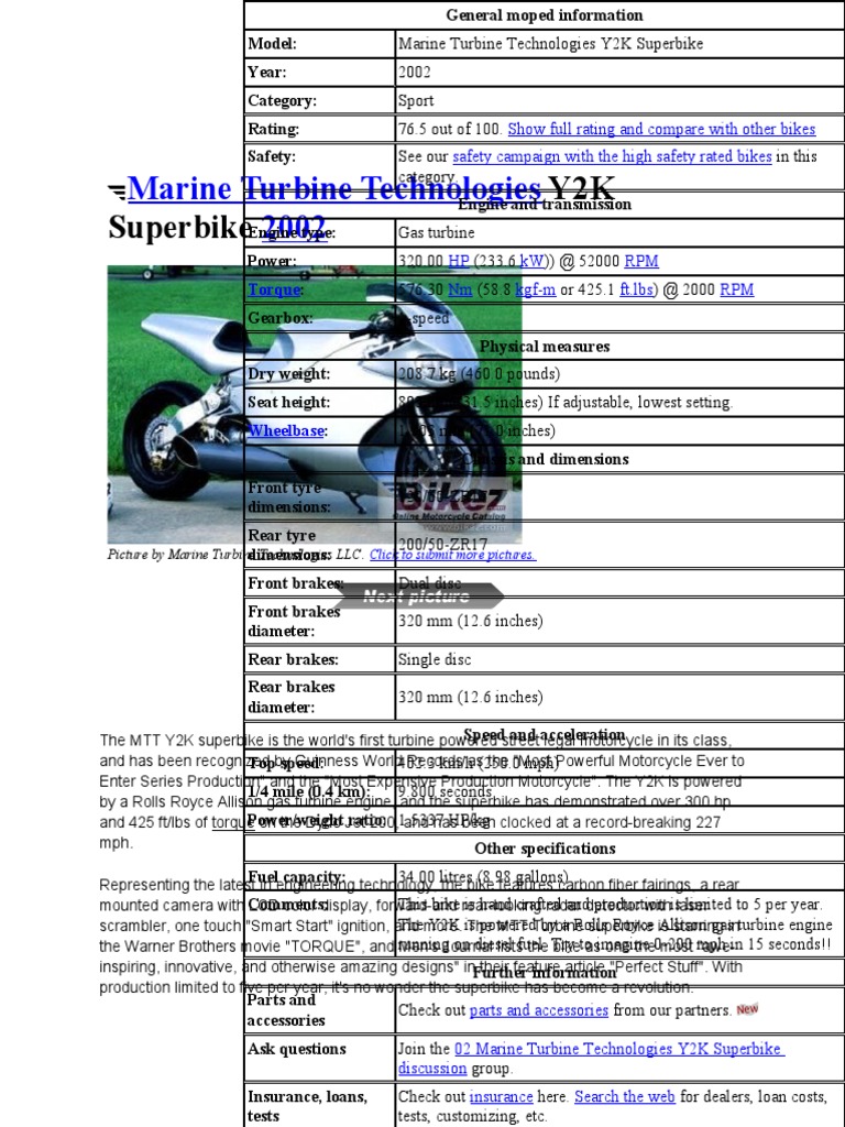 Marine Turbine Technologies 2002: Y2K Superbike | PDF | Motorcycle | Vehicles