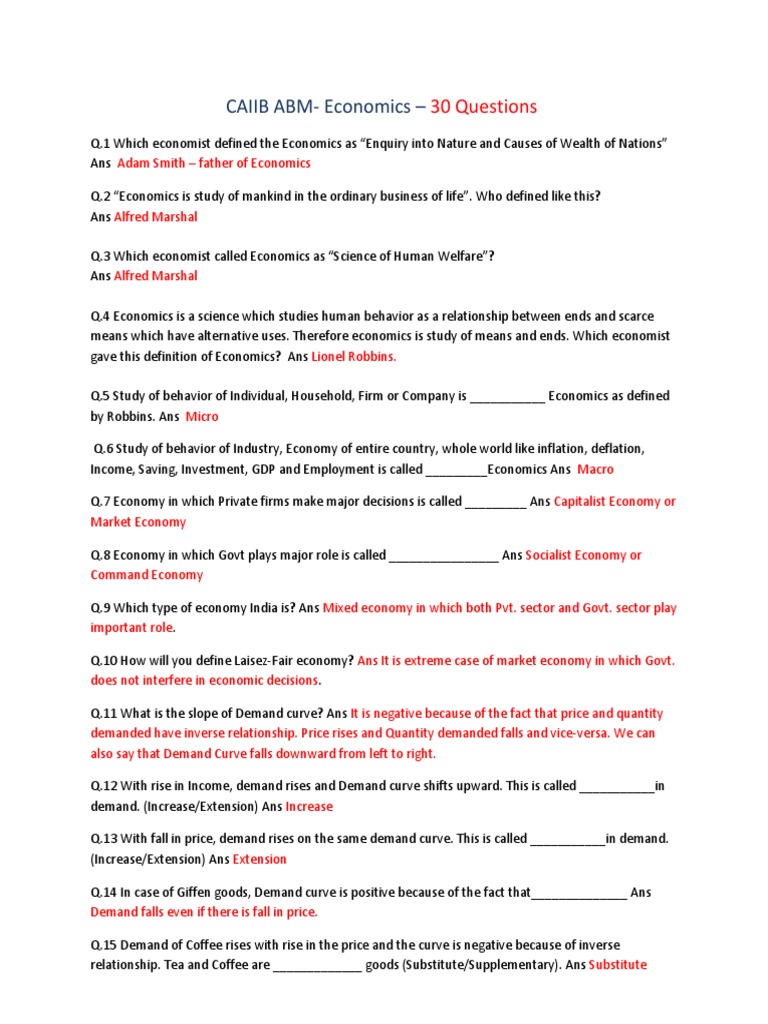 CAIIB ABM Economics Practice Questions | PDF | Demand | Money Supply