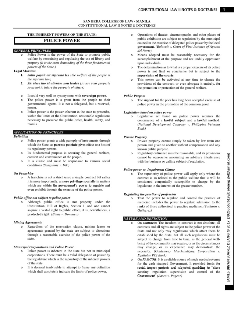 Police Power in Constitutional Law | PDF | Police Power (United States ...