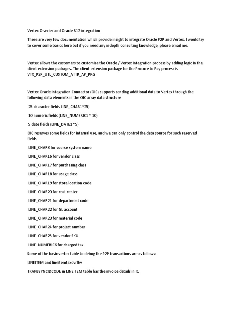 Vertex O Series and Oracle R12 Integration | PDF | Information ...