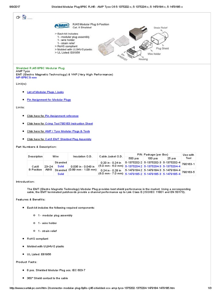 Amp rj45 | PDF | Electrical Connector | Manufactured Goods