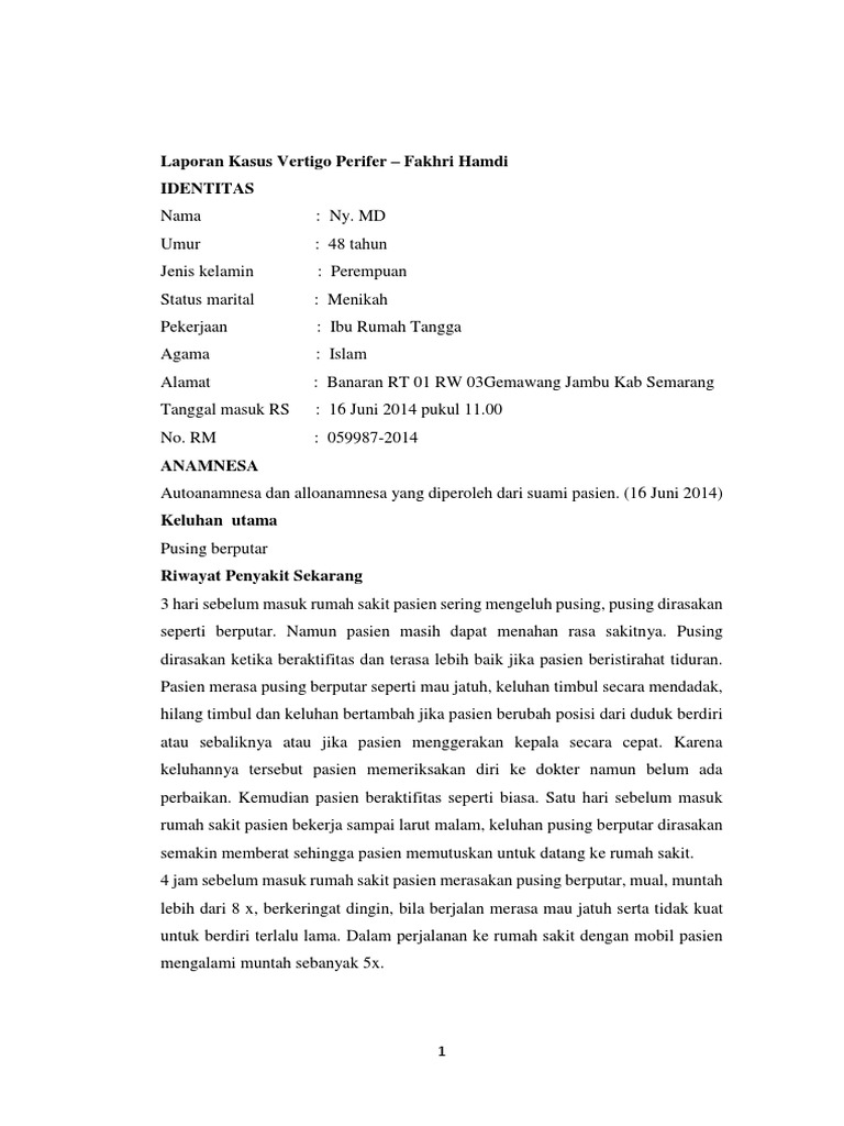 Laporan Kasus Vertigo Perifer | PDF