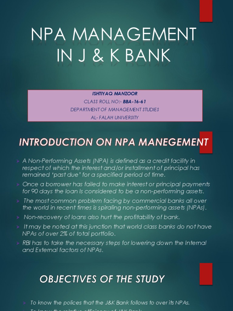 NPA Management in Jandk Bank | PDF | Banks | Loans