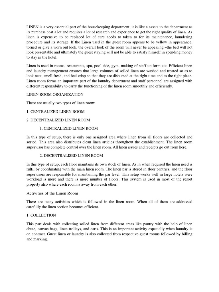 Hotel Linen Room Management Guide | PDF | Curtain | Yarn