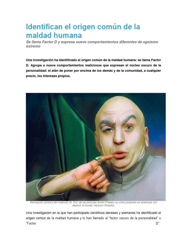 Identifican El Origen Común de La Maldad Humana | Mal | Egoismo ...