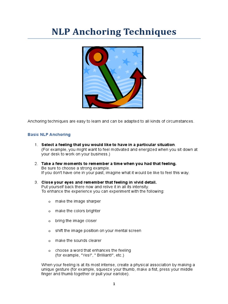 Nlp Anchoring Techniques Pdf Feeling Gesture
