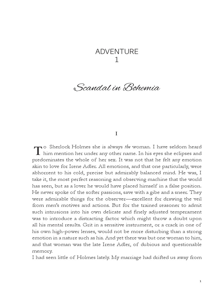 Scandal in Bohemia: Adventure 1 | PDF | A Scandal In Bohemia | Irene Adler