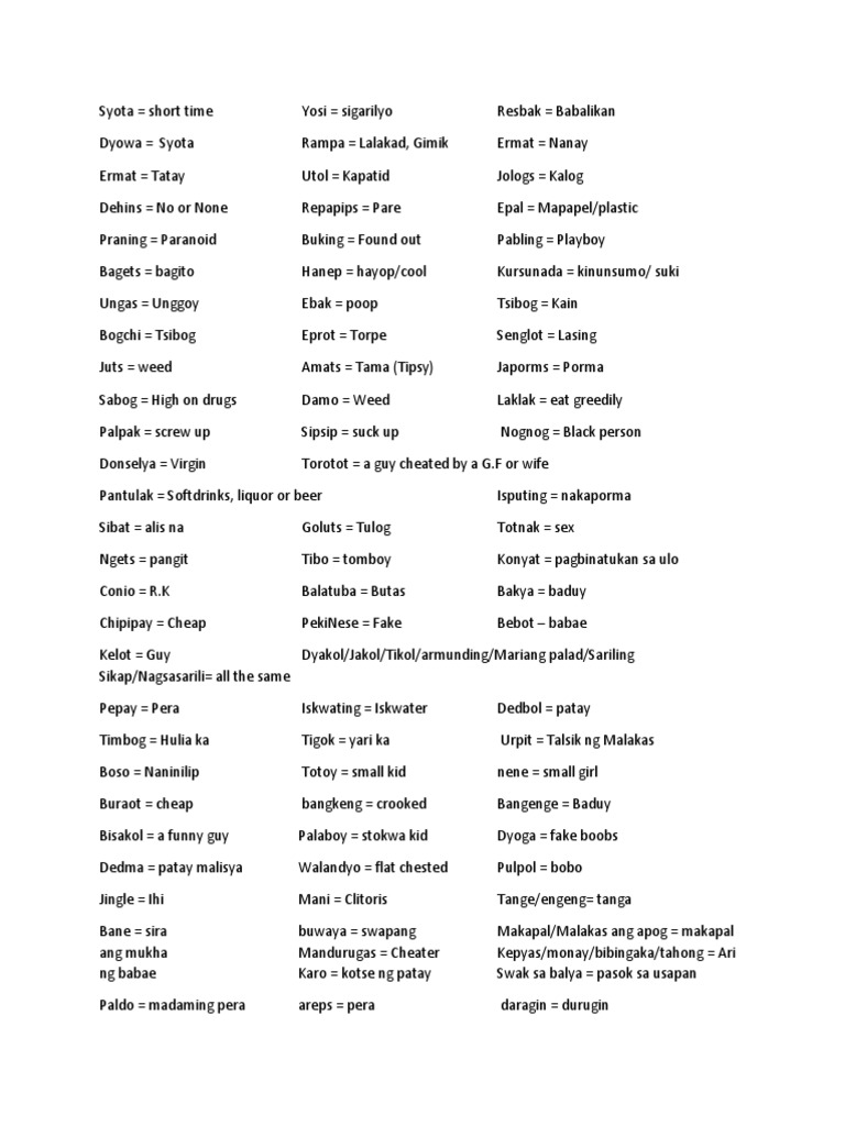 Pinoy Slang Words | PDF