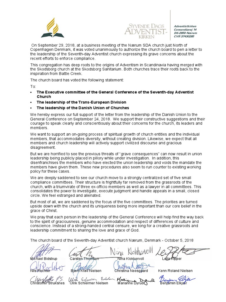 Letter From The Naerum SDA Church in Denmark | PDF | Adventism ...