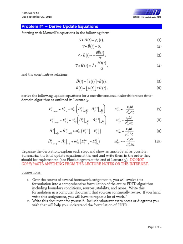 Homework 3 - 1D FDTD Update Equations | PDF | Computer Programming ...