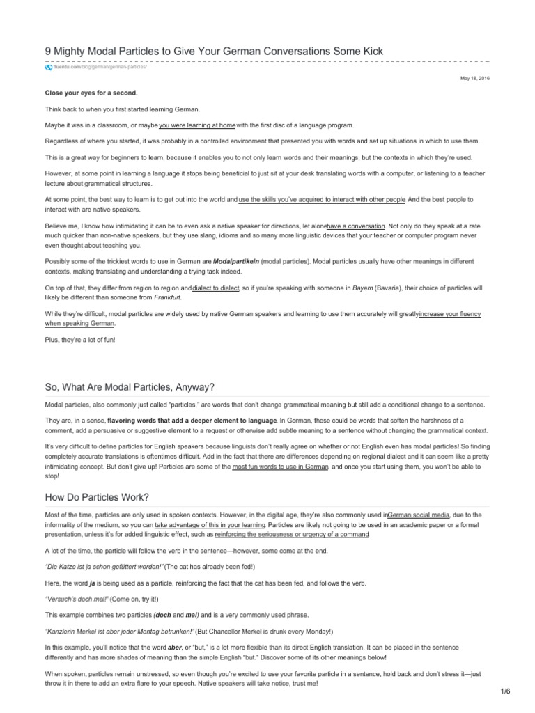 9 Powerful Modal Particles To | PDF | German Language | English Language