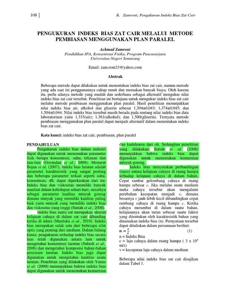 Indeks Bias Zat Cair | PDF