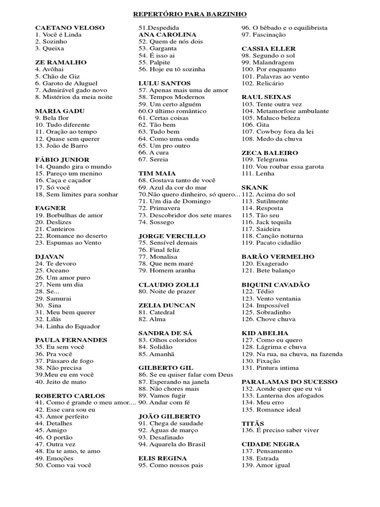 Repertório musical diversificado com canções brasileiras e ...