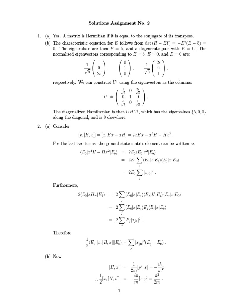 Solutions Assignment No. 2 | PDF | Eigenvalues And Eigenvectors | Mathematical Relations