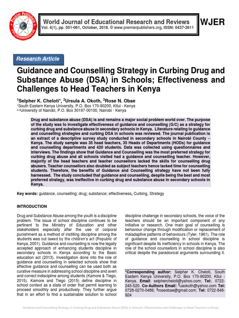 Guidance and Counselling Strategy in Curbing Drug and Substance Abuse ...