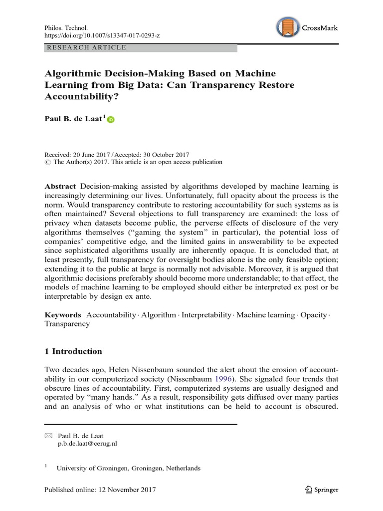 Algorithmic Decision-Making Based On Machine Learning From Big Data: Can Transparency Restore ...