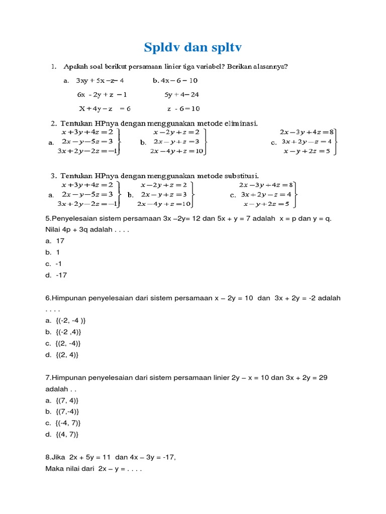 Soal SPLDV SPLTV | PDF