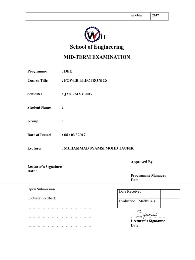 Power Electronics Mid-Term Exam 2017 | PDF | Technology & Engineering