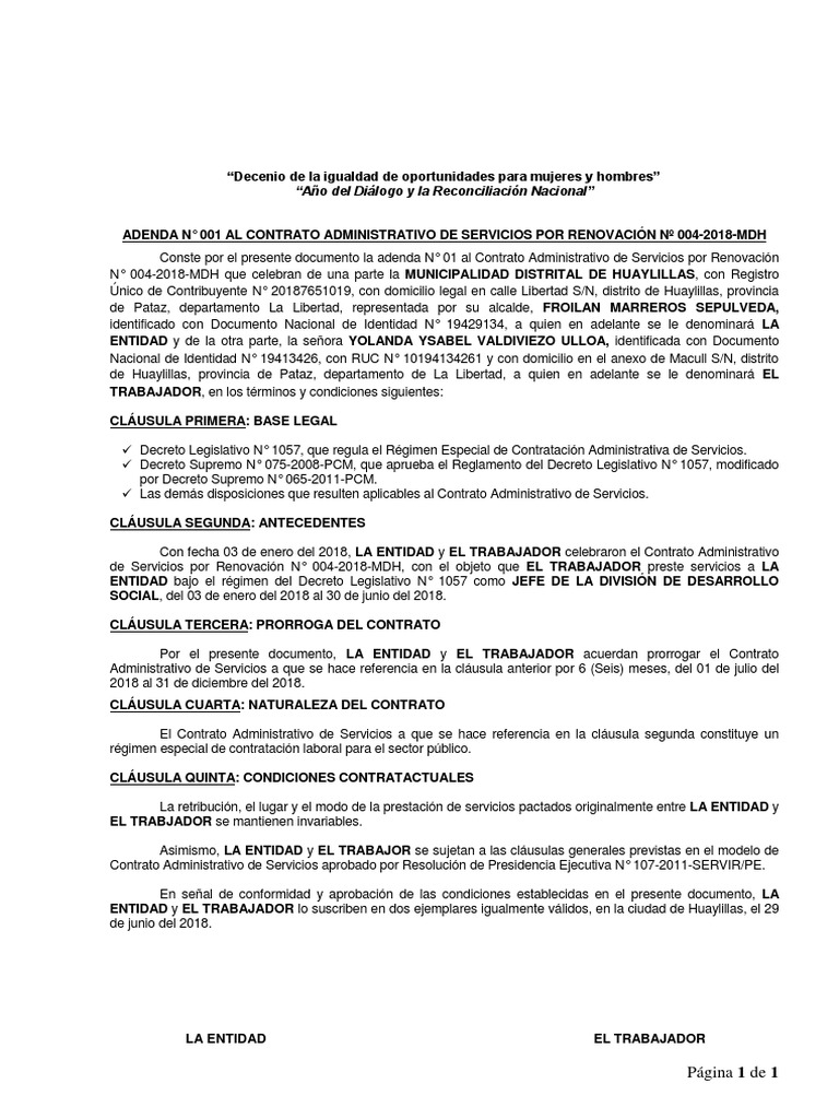 MODELO DE ADENDA CONTRATO CAS | Información del gobierno | Esfera pública
