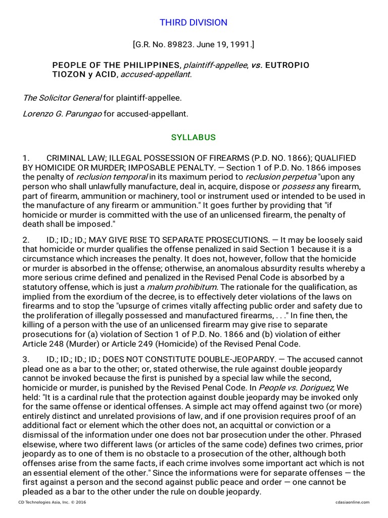 People v. Tiozon y Acid | PDF | Double Jeopardy | Hearsay