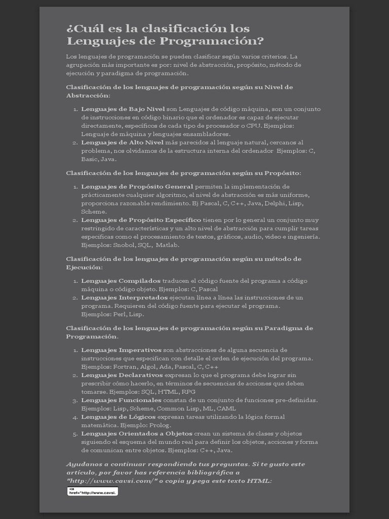 Clasificación de Los Lenguajes de Programacion | PDF | Lenguaje de ...