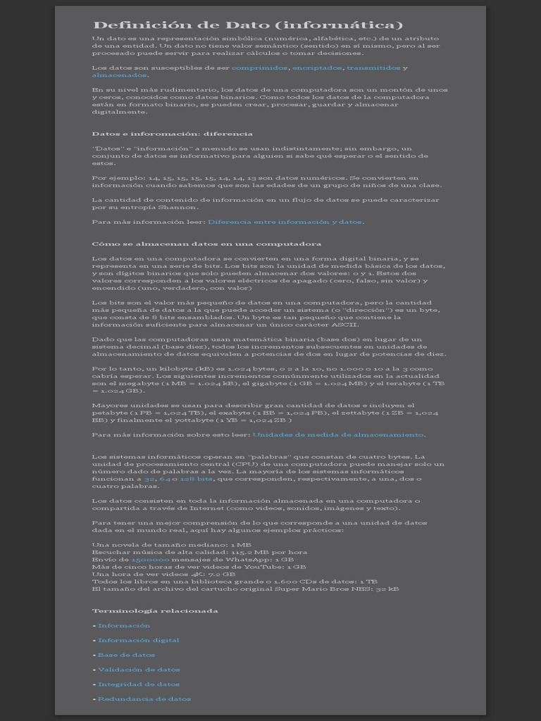 Definición de Dato PDF | PDF | Poco | Byte