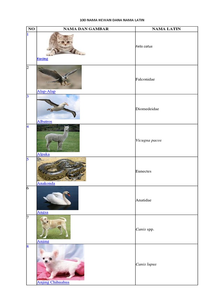 100 Nama Hewan dan Nama Latin | PDF