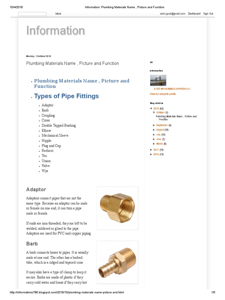 Plumbing Materials: Names & Functions | PDF | Pipe (Fluid Conveyance ...
