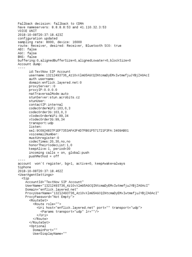TextNow SIP Account Configuration | PDF
