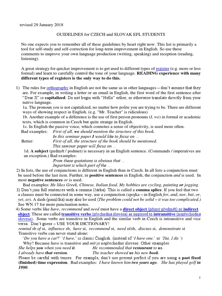 Guidelines For EFL Students | PDF | Noun | Adjective